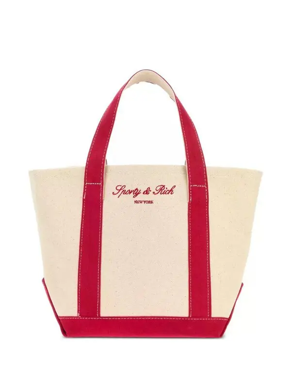 SPORTY & RICH Signature Ny Logo Canvas Tote Bag - Neutrals