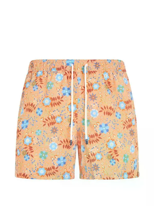 Fedeli Floral Print Swim Shorts - Orange