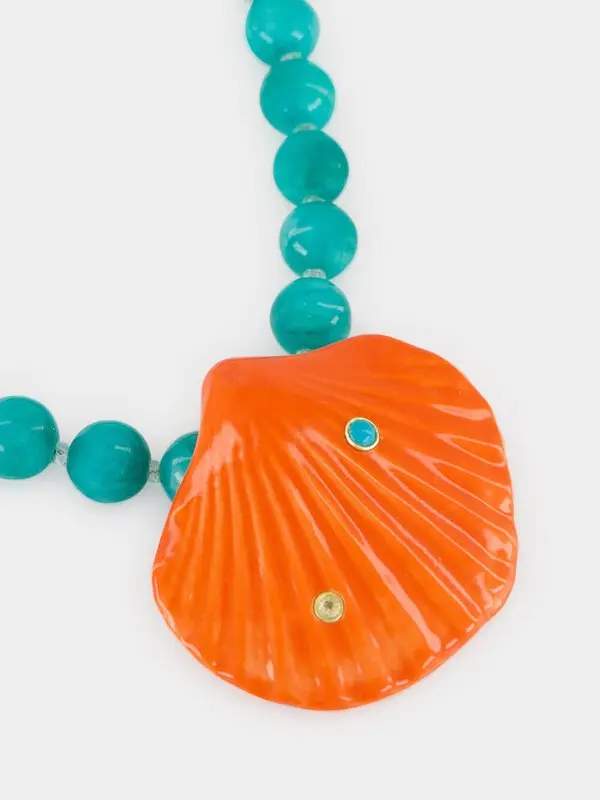 LIZZIE FORTUNATO Beaded Shell Pendant Necklace