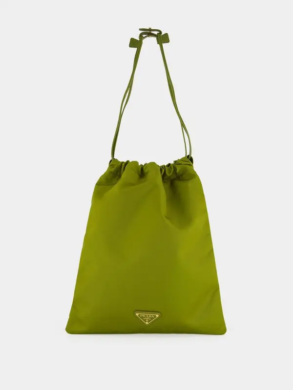 Prada Re-nylon Pouch With Leather Lace Detailing - Green