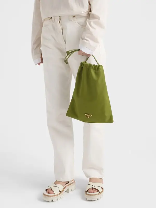 Prada Re-nylon Pouch With Leather Lace Detailing - Green