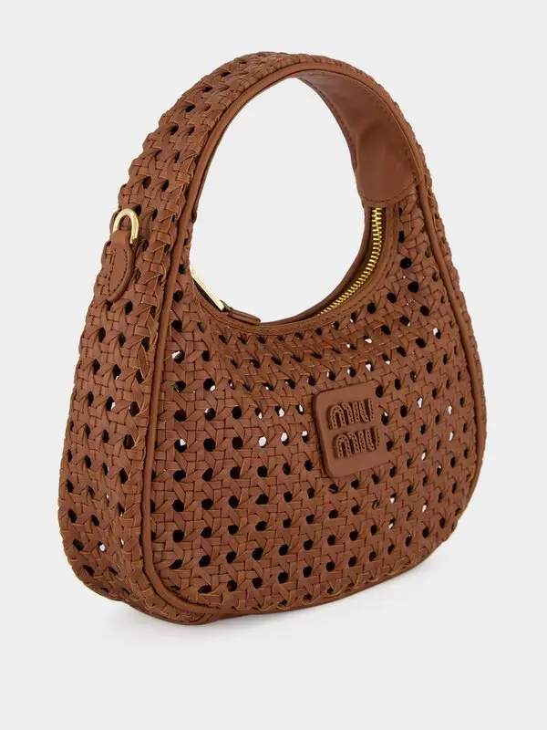 Miu Miu Oak Wander Woven Leather Hobo Bag - Brown