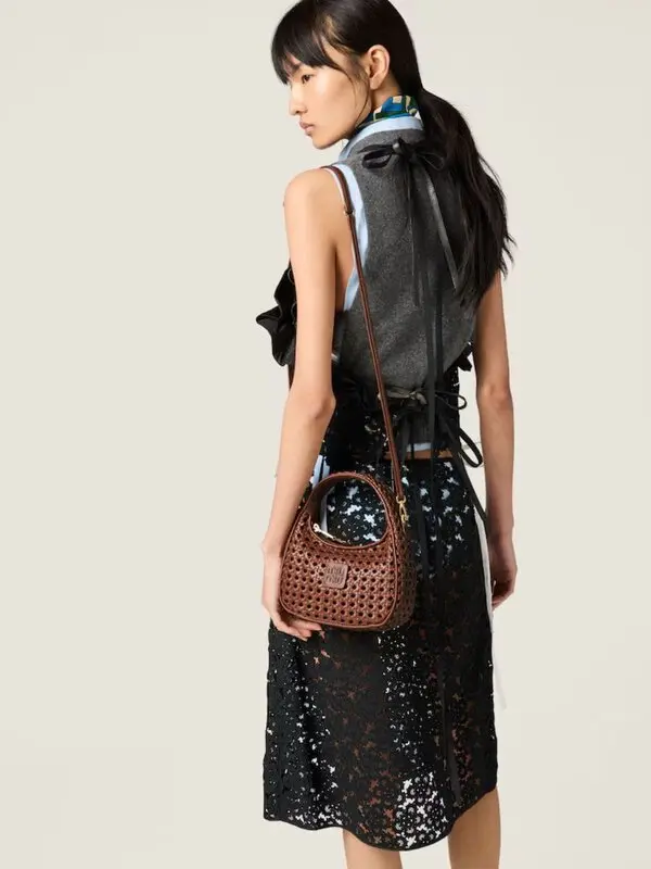 Miu Miu Oak Wander Woven Leather Hobo Bag - Brown