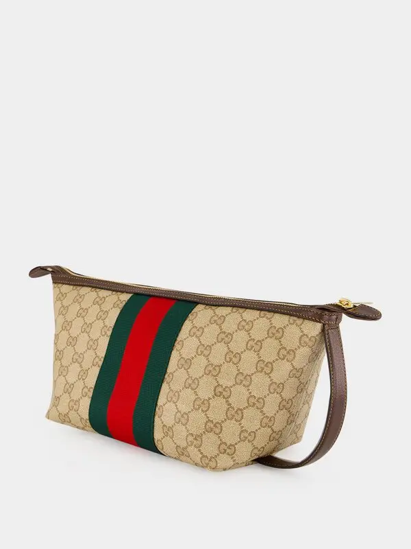 Gucci Gg Canvas Toiletry Case With Web Stripe - Beige