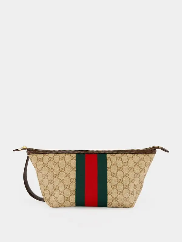 Gucci Gg Canvas Toiletry Case With Web Stripe - Beige