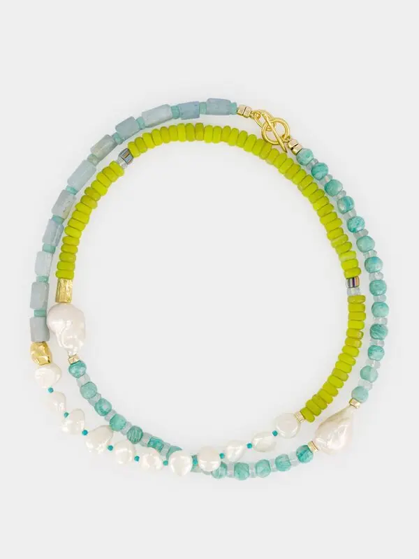 LIZZIE FORTUNATO Aqua Cabana" Beaded Statement Necklace - Blue