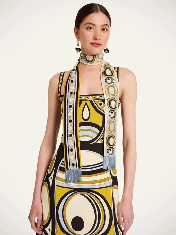 La DoubleJ Sanctuary Placée Light Blue Silk Skinny Scarf - Multicolour