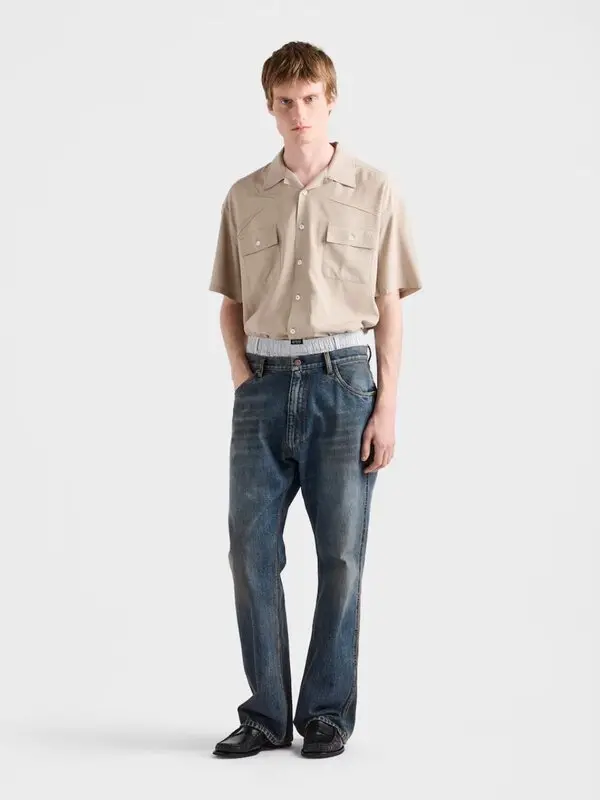 Prada Limestone Silk Bowling Shirt - Beige
