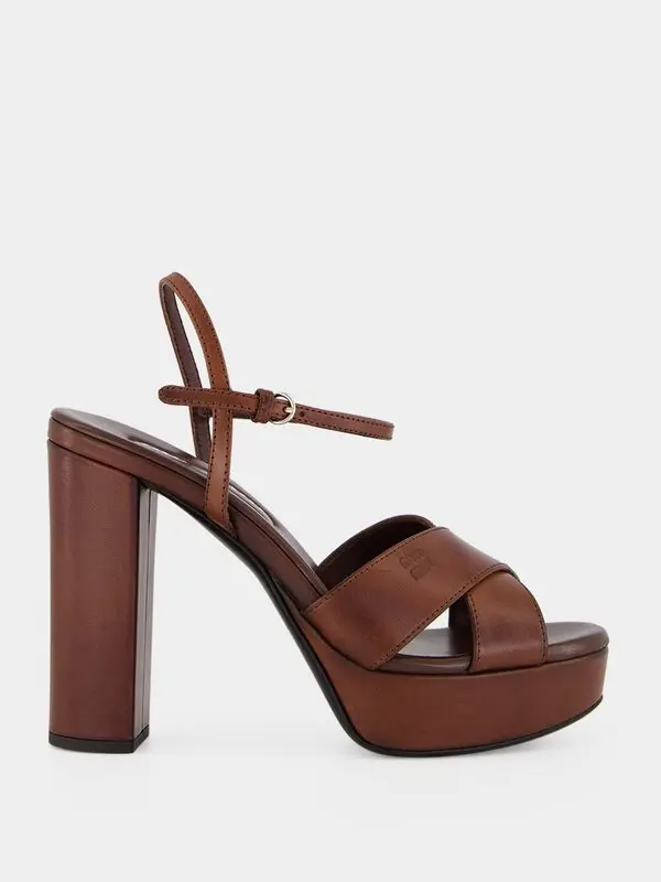 Miu Miu Leather Platform Sandals - Brown