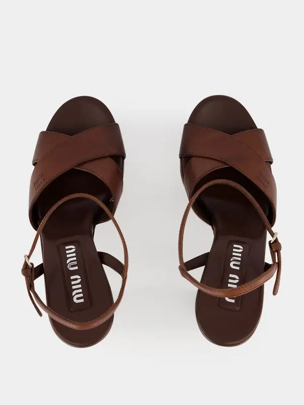 Miu Miu Leather Platform Sandals - Brown