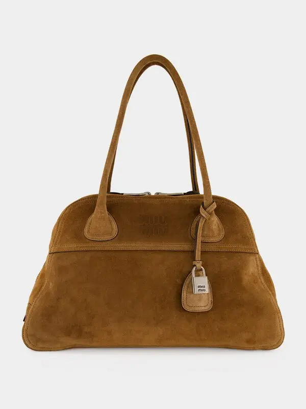Miu Miu Suede Medium Bag With Lock Detail - Brown