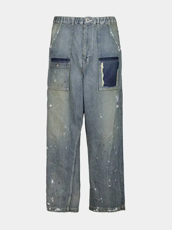 Mihara Yasuhiro Indigo Stripe Denim Bush Pants - Blue