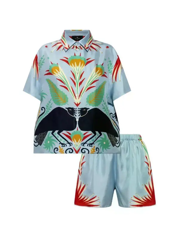 Etro X Baby Tooth Graphic-print Silk-satin T-shirt - Blue