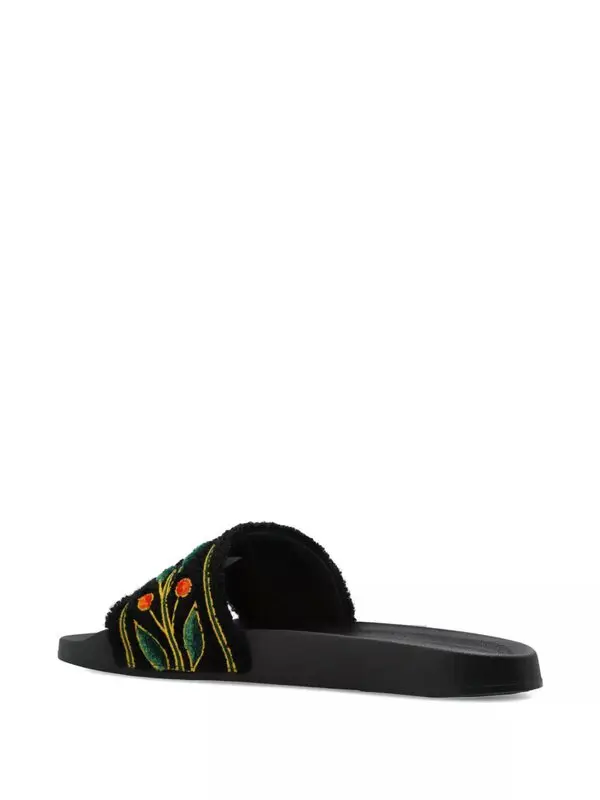 Casablanca Embroidered Logo Slides - Black