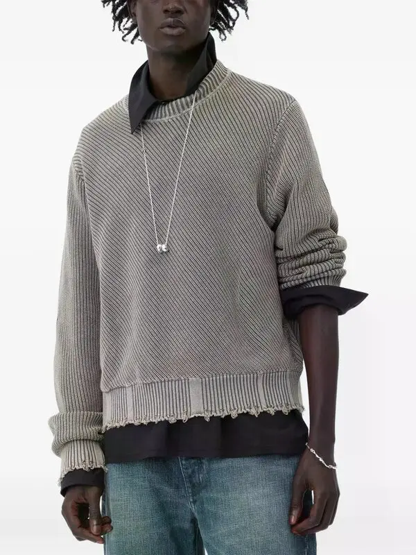 WON HUNDRED Ribbed-knit Distressed Sweater