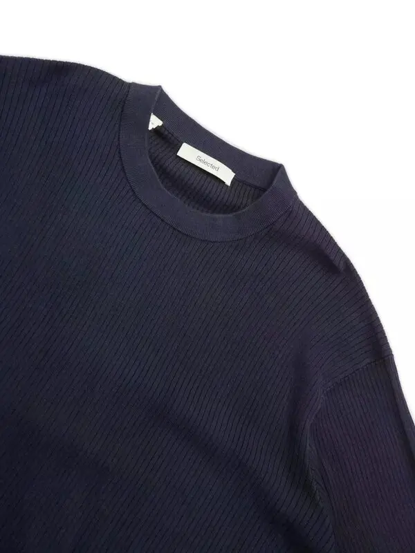 SELECTED Mattis Ribbed-knit T-shirt - Blue