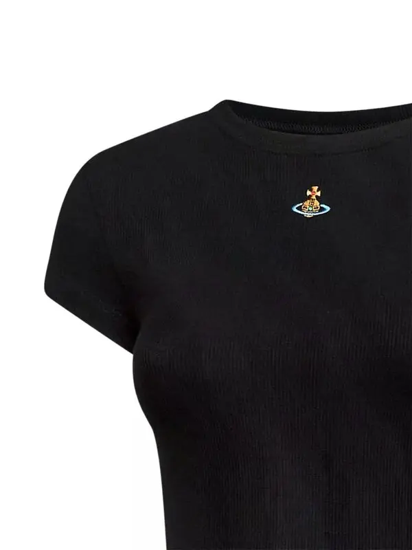VIVIENNE WESTWOOD Embroidered Ribbed Cropped T-shirt - Black