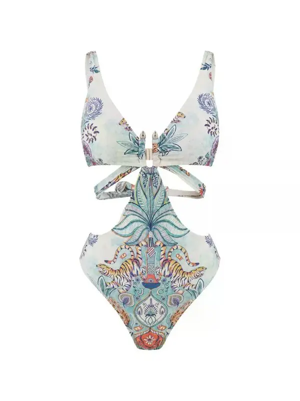Just Cavalli Tiger-print Cut-out One-piece Swimsuit - Blue