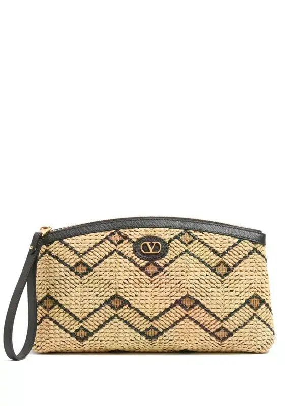 Valentino Garavani Raffia Clutch Bag With Geometric Pattern