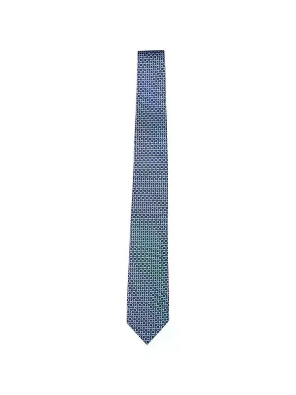 FERRAGAMO Gancini Silk Tie - Blue