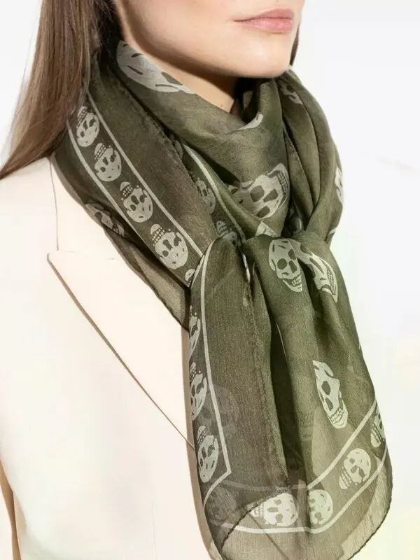Alexander McQueen Skull Motif Scarf - Green