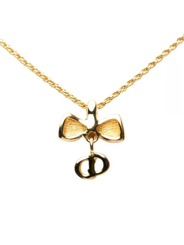 Dior Plated Ribbon Cd Logo Pendant Necklace - Gold