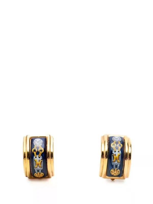 Hermès Enamel And Gold-plated Cloisonné Clip-on Earrings - Blue