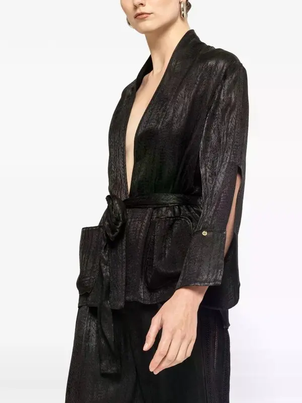 NISSA Viscose Shirt With Waist Tie And Sheer Inserts