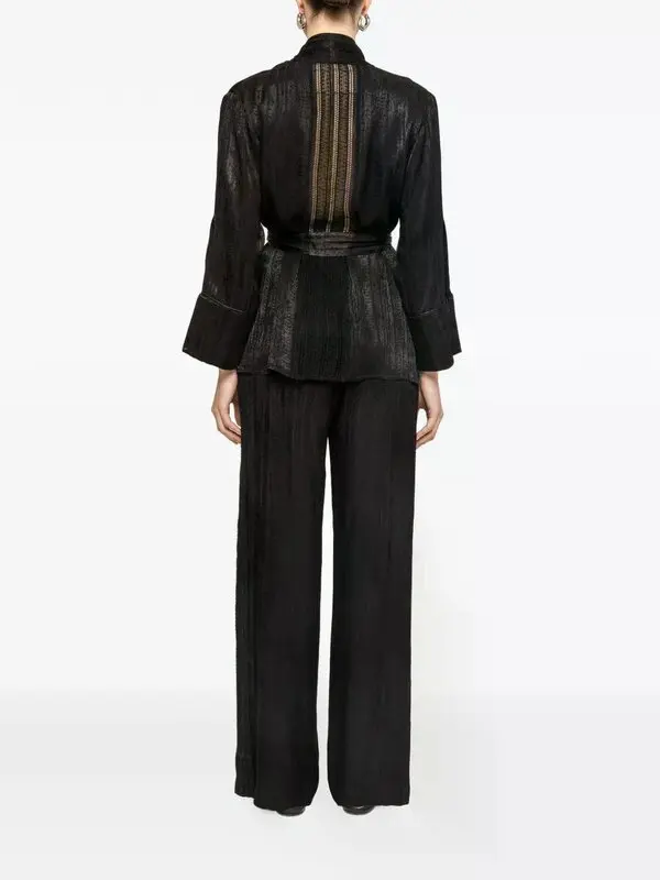 NISSA Viscose Shirt With Waist Tie And Sheer Inserts