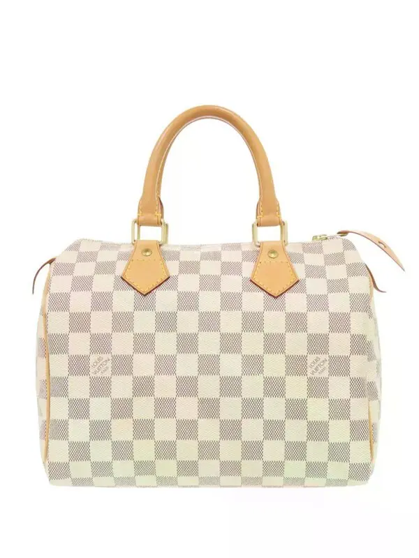 LOUIS VUITTON Damier Azur Speedy 25 Boston Bag - White