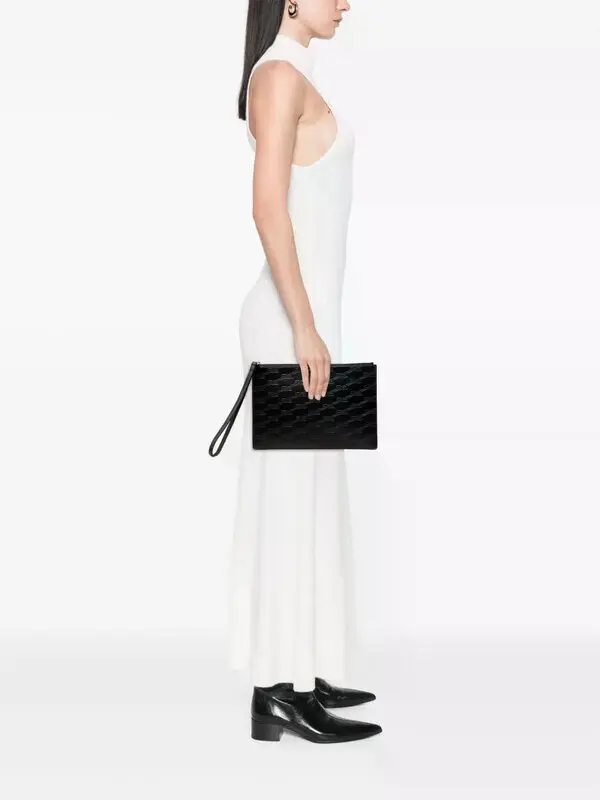Balenciaga Monogram Embossed Leather Wristlet Clutch Bag