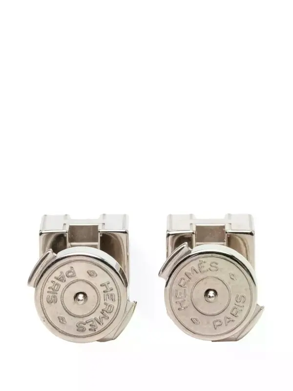 Hermès Palladium Plated Enamel Cage 'd H Push Back Earrings - Silver