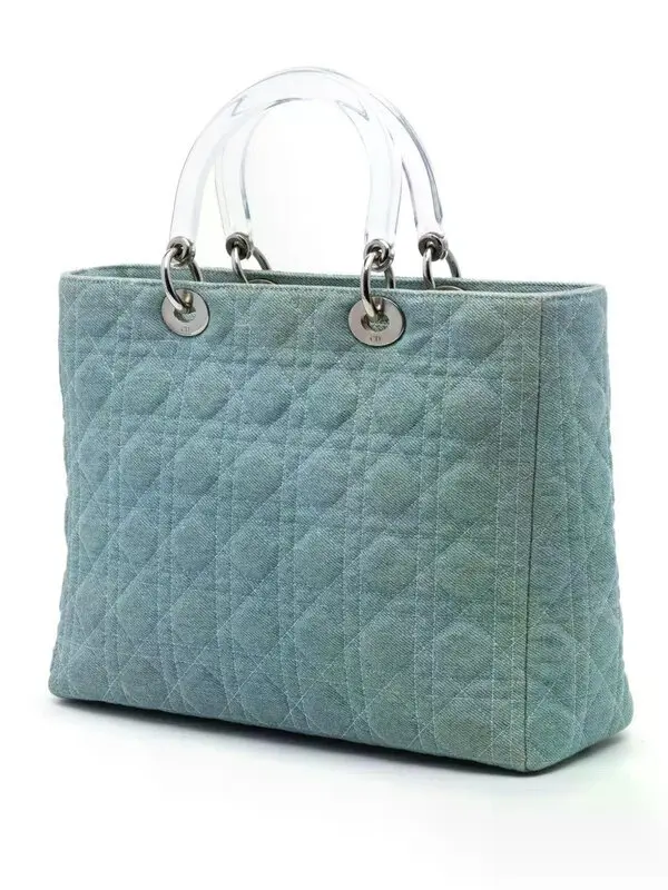 Dior Large Denim Cannage Lady Satchel - Blue
