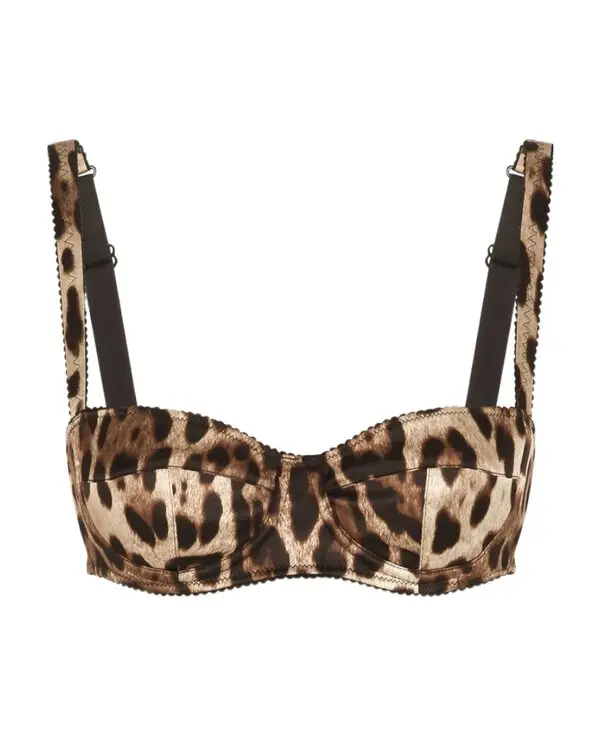 Dolce & Gabbana Satin Leopard-print Balcony Bra - Black
