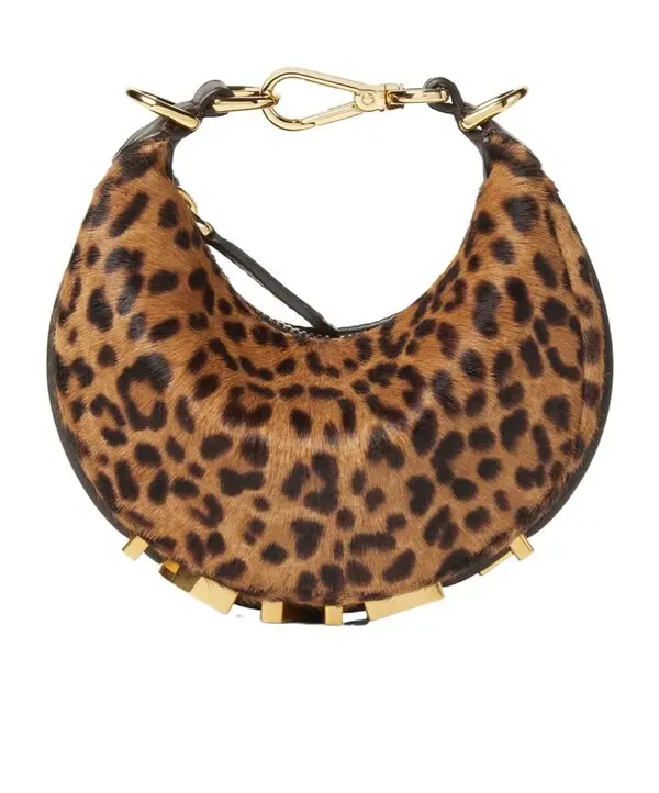 Fendi Leopard Printed Nano Baguette Bag With Gold Tone Lettering