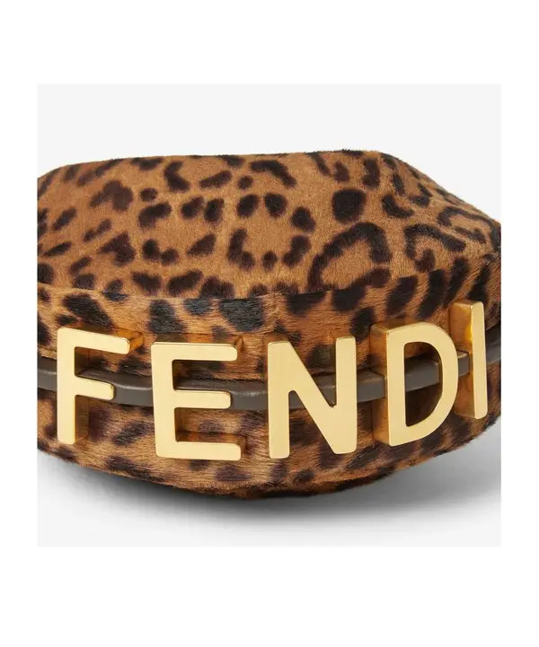 Fendi Leopard Printed Nano Baguette Bag With Gold Tone Lettering