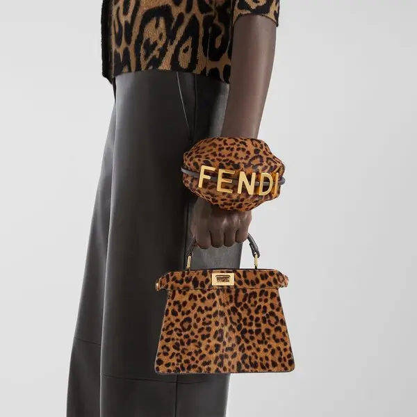 Fendi Leopard Printed Nano Baguette Bag With Gold Tone Lettering