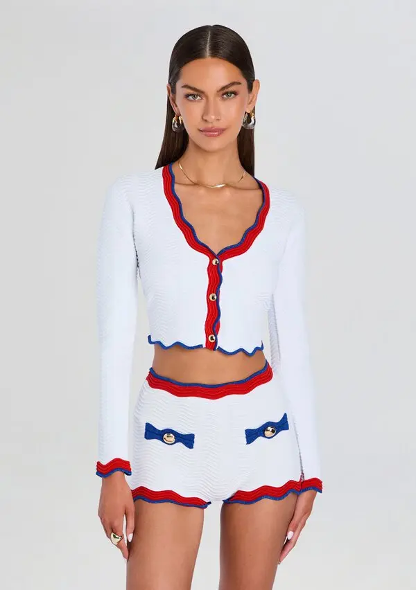 Retrofete Orlaithe Rib Knit Cardigan - White/geranium