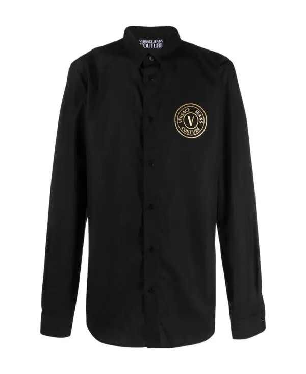 Versace Logo Printed Long-sleeved Shirt - Black