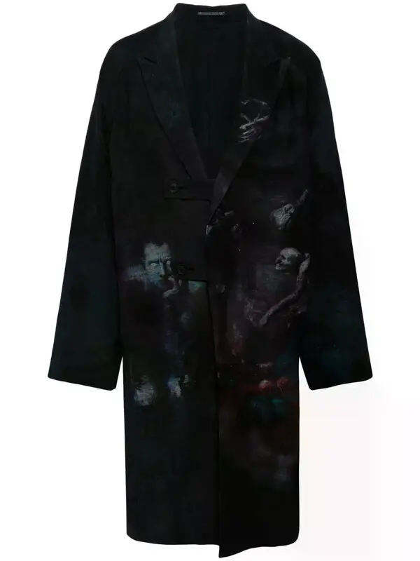 Yohji Yamamoto Single-breasted Graphic-print Coat