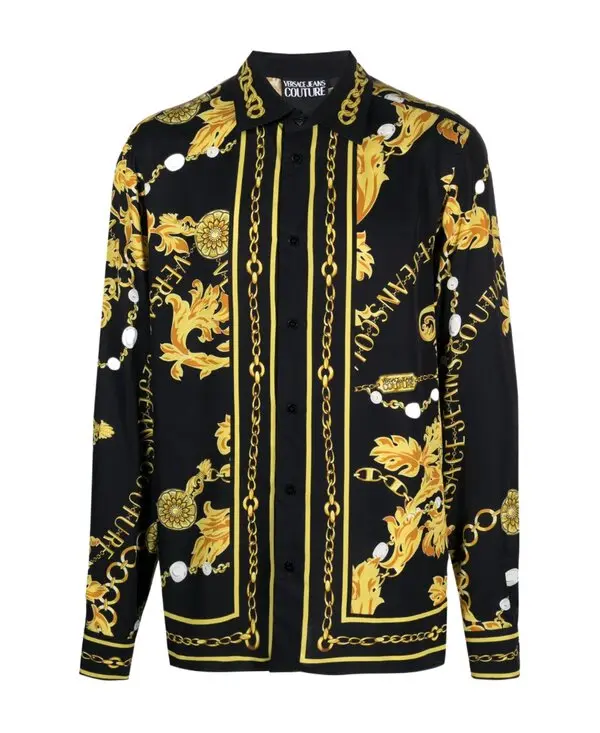 Versace Baroque-pattern Button-up Shirt - Black