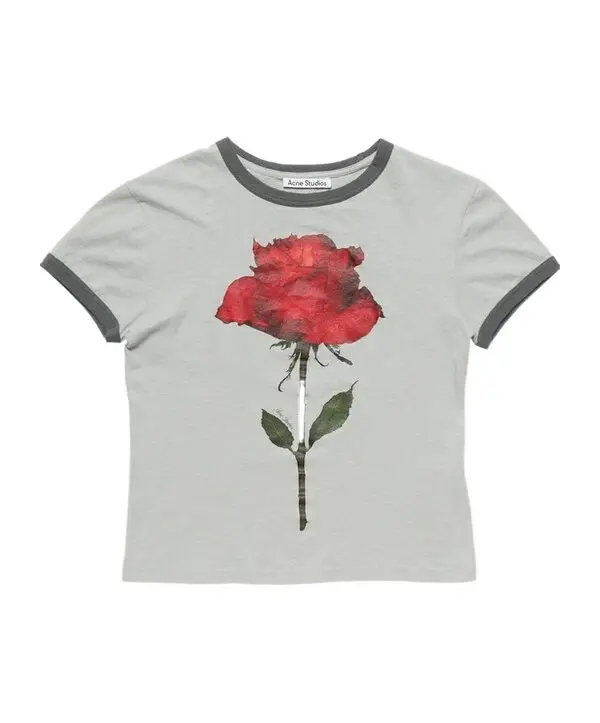 Acne Studios Rose Print Ringer T-shirt - Gray/red