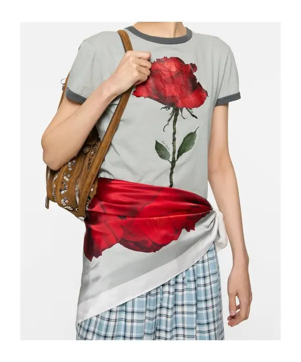 Acne Studios Rose Print Ringer T-shirt - Gray/red