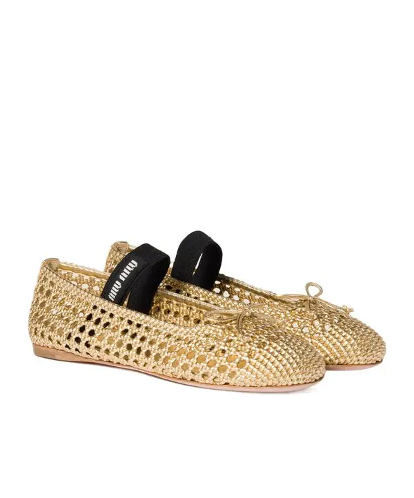 Miu Miu Woven Mordoré Nappa Leather Ballerinas