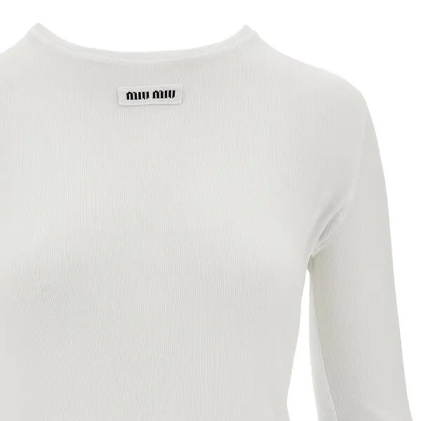 Miu Miu Logo Patch Long Sleeve Top - White
