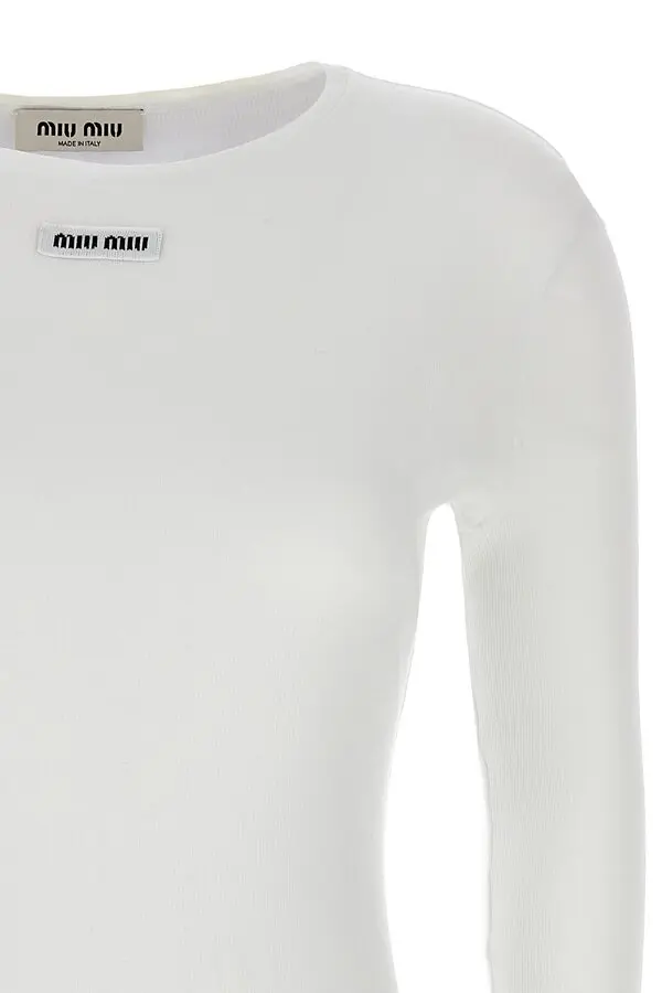 Miu Miu Logo Patch Long Sleeve Top - White