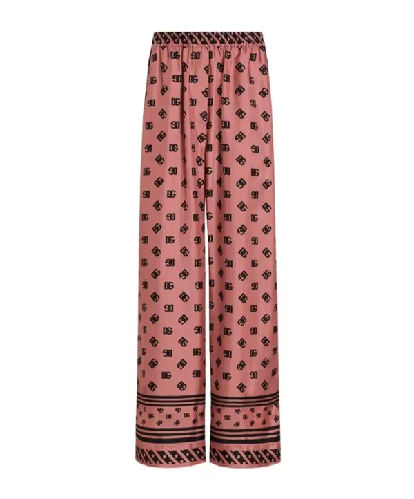 Dolce & Gabbana Silk Satin Jacquard Pajamas With Full Dg Logo - Pink