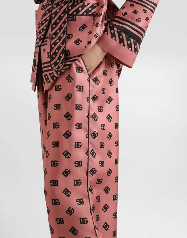 Dolce & Gabbana Silk Satin Jacquard Pajamas With Full Dg Logo