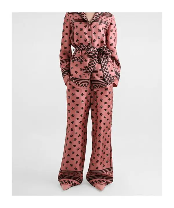 Dolce & Gabbana Silk Satin Jacquard Pajamas With Full Dg Logo