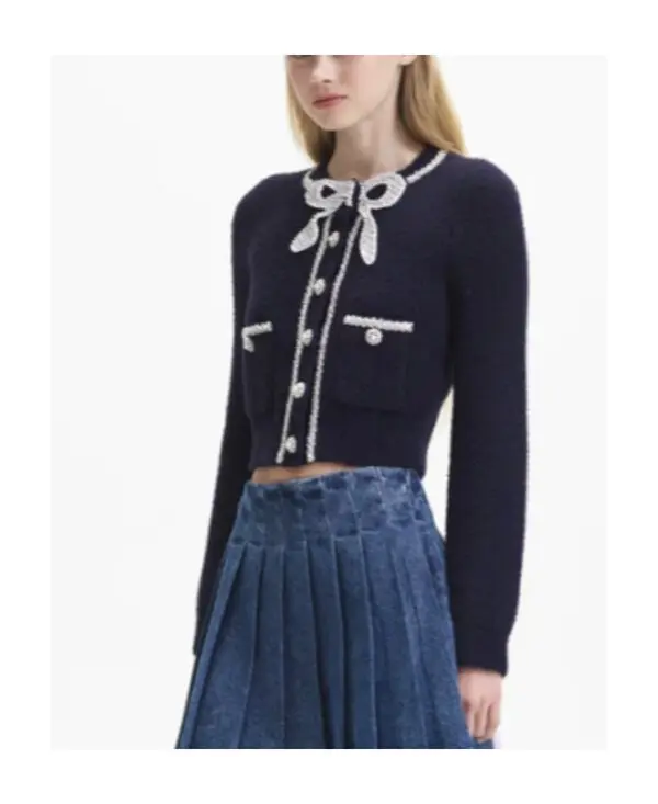 SELF-PORTRAIT Bow Embellished Knitted Cardigan